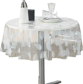 Kulatý průhledný ubrus FEUILLE WHITE, Ø 140 cm, motiv listů