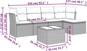 6dílná zahradní sedací souprava s poduškami šedá polyratan 3217570