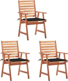 vidaXL Zahradní jídelní židle s poduškami 3 ks masivní akáciové dřevo [3064352] Barva: Černá