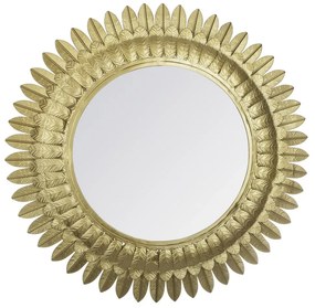 Nástěnné zrcadlo v rámu ze zlatých per, ozdobné zrcadlo, kulaté zrcadlo, glamour zrcadlo, dekorativní zrcadla, závěsné zrcadlo