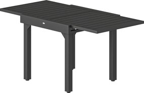 Outsunny rozkládací zahradní jídelní stůl, 80–160 cm, lamelový hliníkový povrch, nosnost 70 kg, 4–6 osob, černý | Aosom