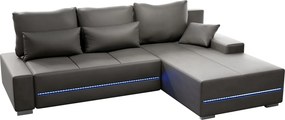 Juskys Rozkládací sedací souprava Davos s LED osvětlením Barva: světle šedá, Provedení: pravé