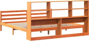 Postel s knihovnou bez matrace hnědá 200 x 200 cm masivní dřevo 3321921