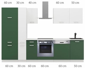 Kuchyňská linka TONI | 300 cm | S PRACOVNÍ DESKOU | bílá/labrador zelená