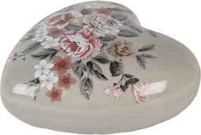 Zelená keramická dekorace srdce s květy Floria - 11*11*4 cm