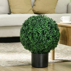 HOMCOM Set 2 Umělých Buxusových Stromů 52cm, Kulatá Umělá Rostlina v Květináči, Realistické Umělé Rostliny pro Dekoraci Obývacího Pokoje, Ložnice a K…