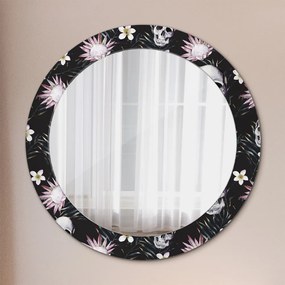Kulaté dekorativní zrcadlo Květiny lebky fi 70 cm
