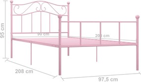 Rám postele růžový kov 90 x 200 cm 284537