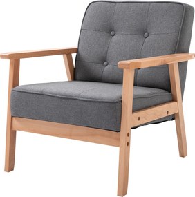 HOMCOM Samostatné Křeslo Lounge s Čalouněním a Dřevěným Rámem, Lněné Šedé 64,5 x 70 x 74 cm | Aosom