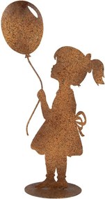 Rezavá kovová dekorace děvče s balónkem - 23*11*46 cm