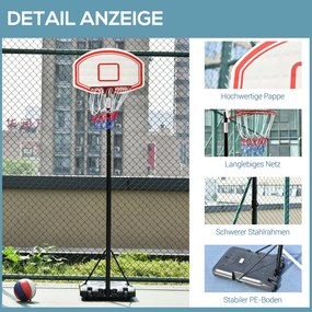 HOMCOM Venkovní basketbalový koš, nastavitelná výška 175-215 cm s kolečky, vnitřní basketbalový koš s podstavcem 71 x 45 cm, dárek pro teenagery