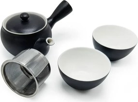 Porcelánová čajová souprava Kuro pro 2, 400 ml – japonský kjúsu s bočním úchopem