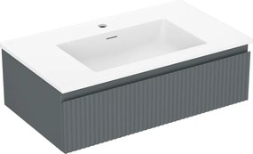 Mexen Rivel, koupelnová skříňka 80 cm s umyvadlem Otis, 1 zásuvka, drážkovaná, grafitová matná/bílá matná, 91A20-08023-1-BF66-W18M01