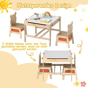 Costway Dětský stůl s 2 židličkami ve tvaru pandy 4-in-1 na aktivity s bílou