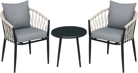 Outsunny 3-dílná zahradní souprava, bistro set zahrnující 1 stůl a 2 židle s polstry, balkonový set, zahradní nábytek pro terasu a balkon, ocel, šedá