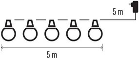 LED světelný párty/vánoční řetěz 10x koulička mléčná, 5 m, venkovní i vnitřní, teplá bílá