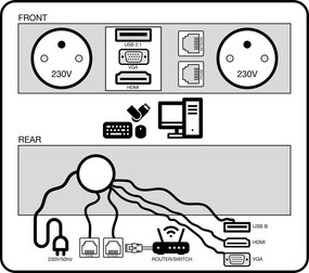 Jednací stůl PRIMO INVITATION, 240x120 cm, grafit + stolní zásuvka TYP VI, stříbrná