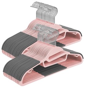 SONGMICS Plastová ramínka - růžová/ tmavě šedá - 41,5x22,5 cm - 50 ks