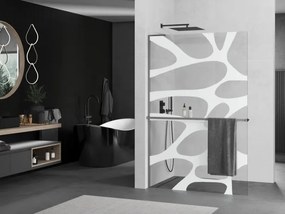 Mexen Kioto+ L, sprchová zástěna Walk-In s poličkou a věšákem 100 x 200 cm, 8mm čiré sklo bílý vzor, ​​grafitový profil, 800-100-123-95-97