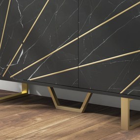 HOMCOM Moderní kredenc do obývacího pokoje s 2 dveřmi a nastavitelnou policí, doplňkový nábytek s mramorovým efektem, proti převrácení, 107x35x75 cm,…