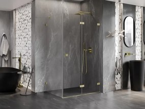Mexen Lunar-F, sklápěcí sprchový kout pravý 100 x 90 cm, 8mm čiré sklo, zlatý matný profil, 836-100-090-55-00-P