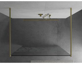 Mexen Kioto, sprchová zástěna Walk-In 140 x 200 cm, 8mm čiré sklo bílý vzor, ​​zlatý matný profil, 800-140-002-55-85