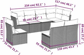 8dílná zahradní sedací souprava s poduškami černá polyratan 3217756