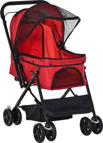 PawHut Kočárek pro psy - Pet Wagon Buggy pro malé psy a kočky, Oxford Červený 76,5 x 52 x 95 cm | Aosom