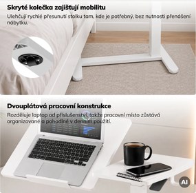 Stolek pod notebook mobilní, nastavitelný, multifunkční, bílý: BILL