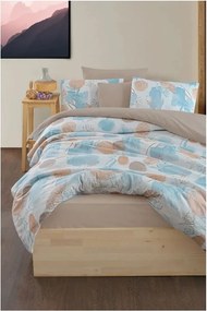 Modro-hnědé 4dílné prodloužené povlečení na dvoulůžko s prostěradlem 200x220 cm Magnolia – Mila Home