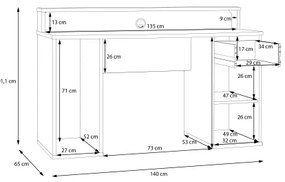 Psací stůl s podsvícením IVAR černá
