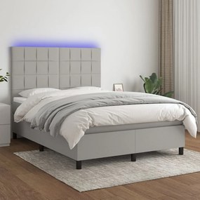 Box spring postel s matrací a LED světle šedá 140x200 cm textil