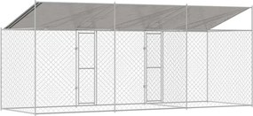 Psí klec s střechou Stříbrná 600 x 200 x 256 cm Ocel a PE 3368304