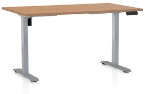 Výškově nastavitelný stůl OfficeTech B, 140 x 80 cm, šedá podnož, buk