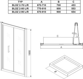 Ravak Sprchové dveře zlamovací dvoudílné 90 cm, bright alu,     BLDZ2-90 TRANSPARENT   X01H70C00Z1 BLDZ2-90 TRANSPARENT