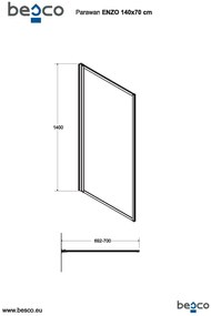 BESCO Vanová zástěna ENZO BARVA rámu - Černá matná, Rozměr A - 70 cm, Směr zavírání - Univerzální Levé / Pravé, Výplň - Čiré bezpečnostní sklo - 4 mm - BCENZO70BC