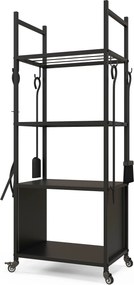 Outsunny Stojan na dřevo 45 x 30 x 118 cm s koly, 4 police, stojan na dřevo pro venkovní i vnitřní použití, do 60 kg, kovový, černý