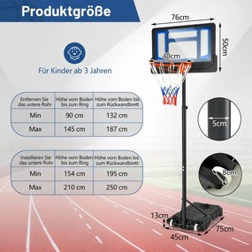 Costway Basketbalový stojan 90/158-210 cm výškově nastavitelný – modrý