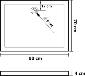 Sprchové vaničky 90 x 70 x 4 cm ABS 148896