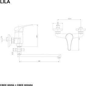 Mereo Mereo, Nástěnná baterie do byt. jádra, Lila, s plochým ramínkem 300 mm, bez příslušenství, CBEE60204