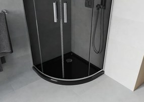 Mexen Rio, čtvrtkruhový sprchový kout s posuvnými dveřmi 90 x 90 cm, 5mm šedé sklo, chromový profil + černá sprchová vanička, 863-090-090-01-30-4170