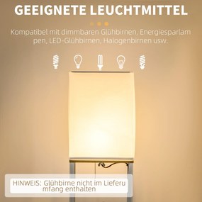HOMCOM Stojací lampa s paticí E27 40 W Stojací lampa se 3 přihrádkami a látkovým stínidlem do obývacího pokoje ložnice v bílé barvě