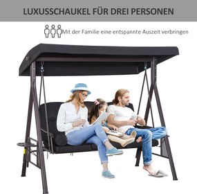 Třímístná zahradní houpačka Outsunny Hollywood se sluneční stříškou a polštáři, kov a polyester, černá, 116 x 206 x 183 cm |