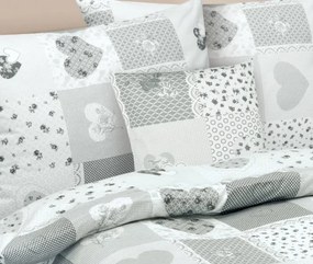 Bellatex Povlečení bavlněné 140x200 cm. 70x90 cm. 40x40 cm Srdce patchwork Šedá,Bílá