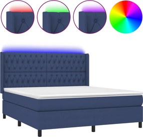 Box spring postel s matrací a LED modrá 180x200 cm textil 3138579