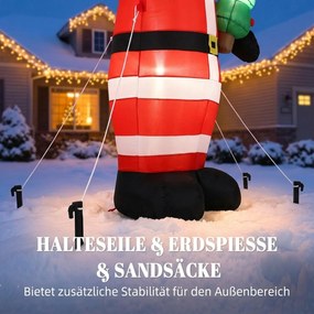 Outsunny Nafukovací Santa Claus, 243 cm, s jasným LED světlem, vánoční dekorace pro vnitřní i venkovní použití, červená