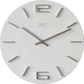 Bílé designové kovové kulaté moderní hodiny JVD HC29.1 s 3D číslicemi