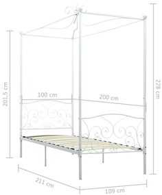 vidaXL Marketos Rám postele s nebesy bílý kovový 100 x 200 cm