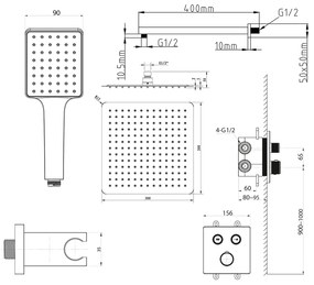 Sapho Sapho, SMART SELECT podomítková termostatická sprchová souprava, 2 výstupy, vystoupení, černá mat, RP042B-01