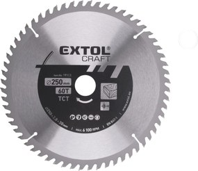 EXTOL CRAFT Kotouč pilový s SK plátky, 250x1,8x30mm, 60T, šířka SK plátku 3,1mm